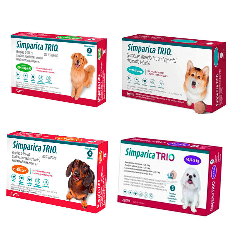 SIMPARICA TRIO X 3 TABLETAS - MASCOTTE STORE PRODUCTOS VETERINARIOS